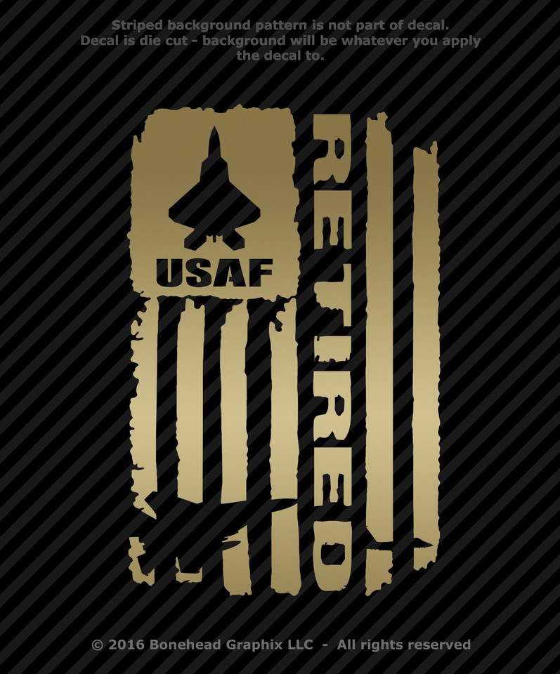 Military Retired AFR Distressed Flag XS-M Vinyl Decal Combat Veteran ...
