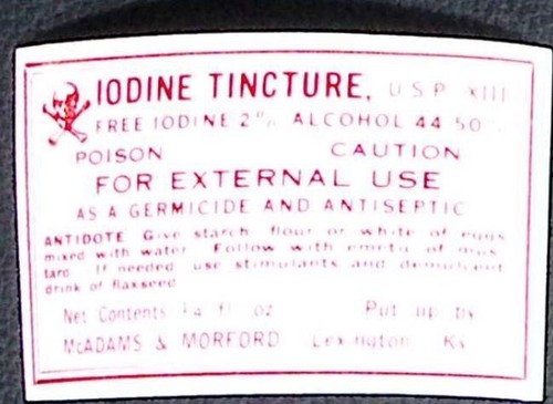 Vintage Iodine Tincture Label McAdams Morford Lexington Kentucky ...