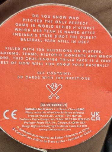 Trivia Time Baseball Quiz - 50 Cards/100 Questions | eBay