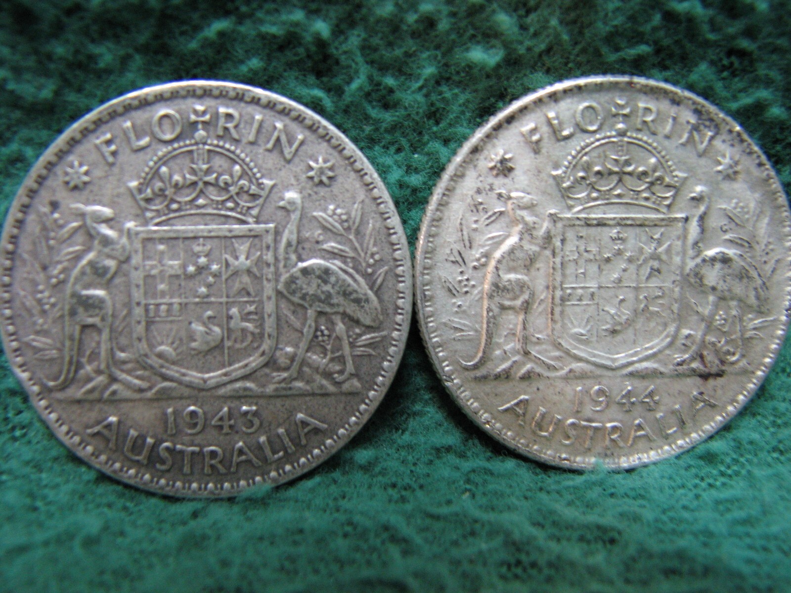1943 & 1944 Australia Florin Coins (2) Gorgeous SILVER Coins Group of 2 ...