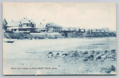Brant Rock MA Beach and Cottages at Bluff Massachusetts Blue Postcard ...