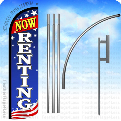 NOW RENTING - Windless Swooper Flag KIT Feather Banner Sign 15' Set bz ...
