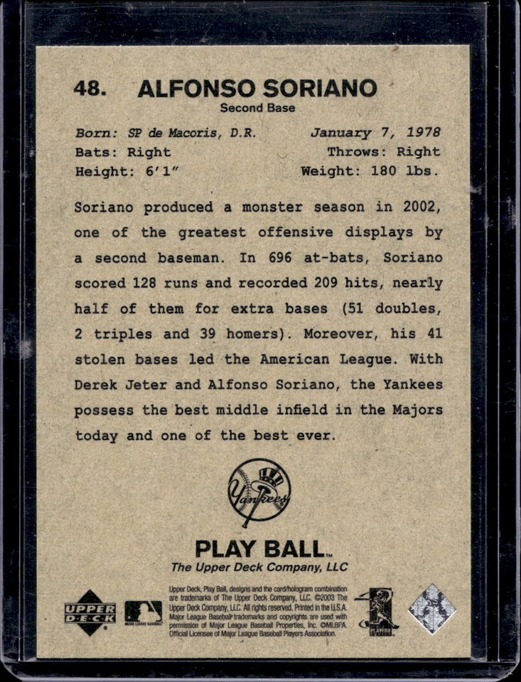 2003 Upper Deck Play Ball Alfonso Soriano #48 - New York Yankees | eBay
