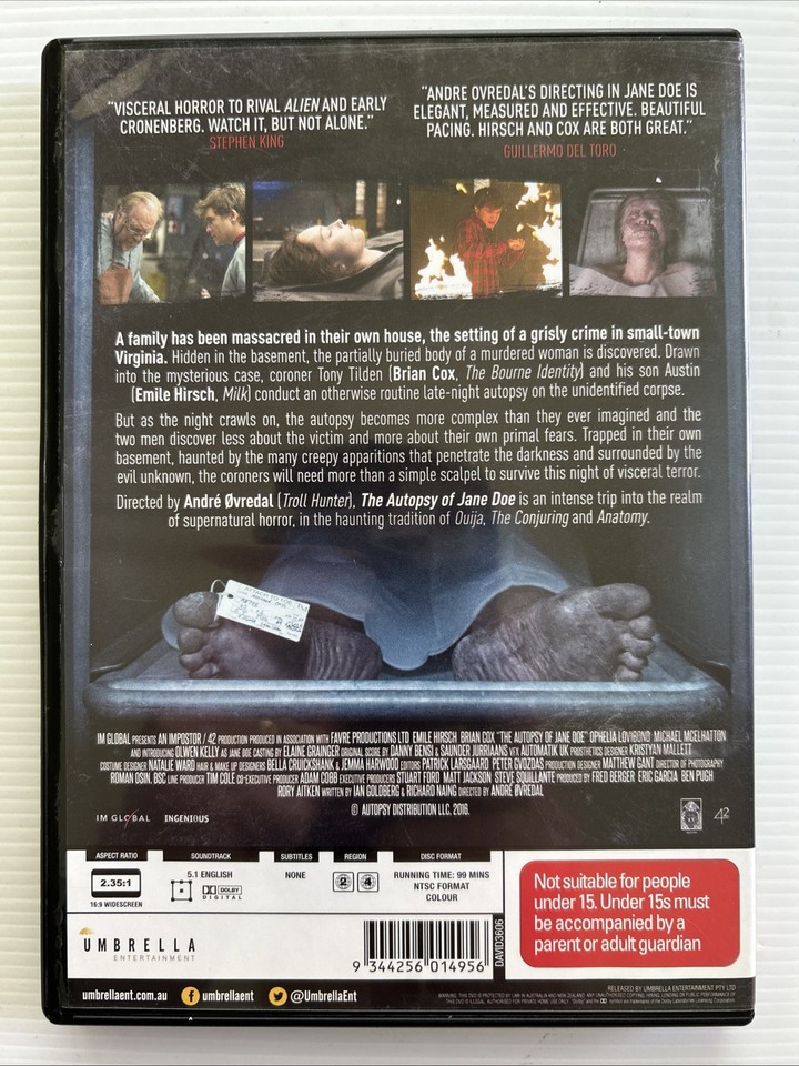 DVD - THE AUTOPSY OF JANE DOE (2016) R4 - Emile Hirsch - Brian Cox ...