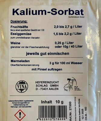 Kalium Sorbat 10 gr. - Sorbinsäure E202 Kaliumsorbat ...