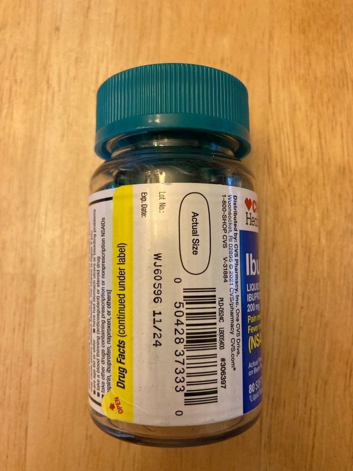 CVS Health Ibuprofen Liquid Filled Softgels 80 Ct 200mg NSAID/Fever EXP ...