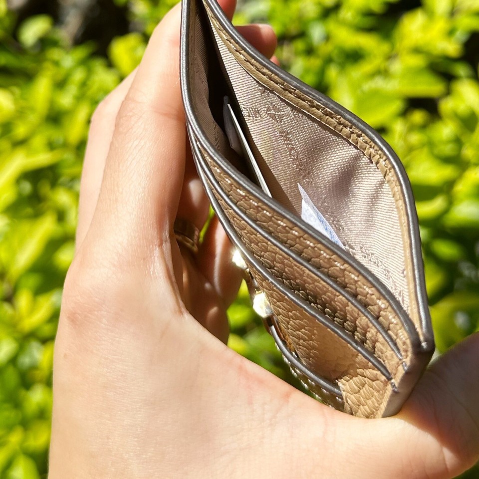 Michael Kors Reed Large Card Holder Wallet MK Signature Logo Camel ...