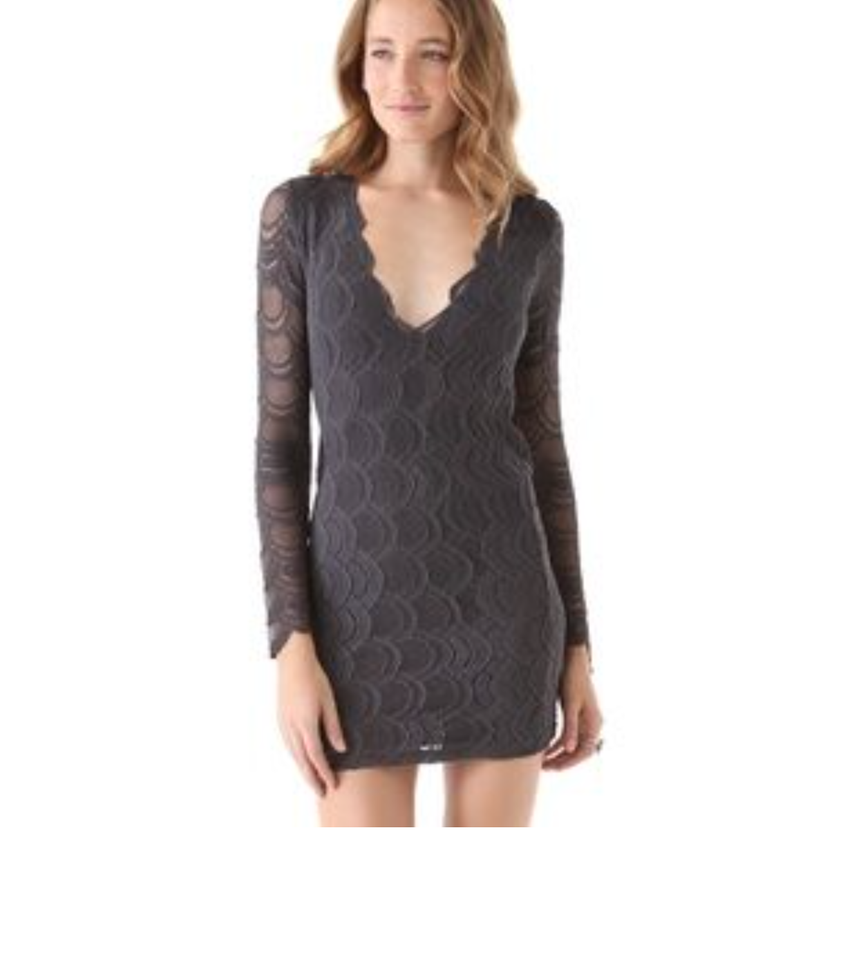Nightcap Clothing victorian lace V-neck long sleeves gray dress mini ...