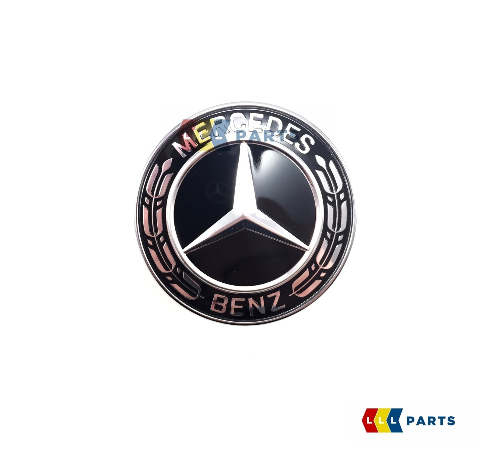 NEW GENUINE MERCEDES-BENZ MB BLACK WREATH FLAT BONNET BADGE EMBLEM ...
