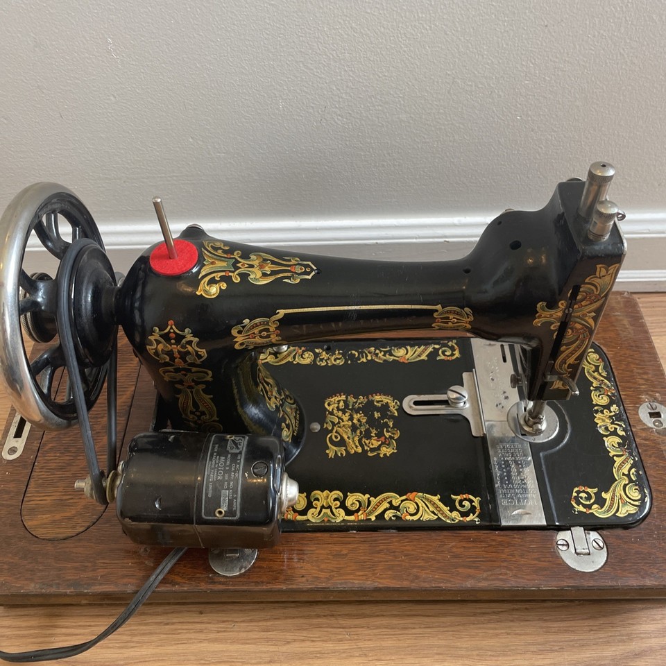 Antique Sewing Machine Eaton Seamstress With Attachments And Case Work ...