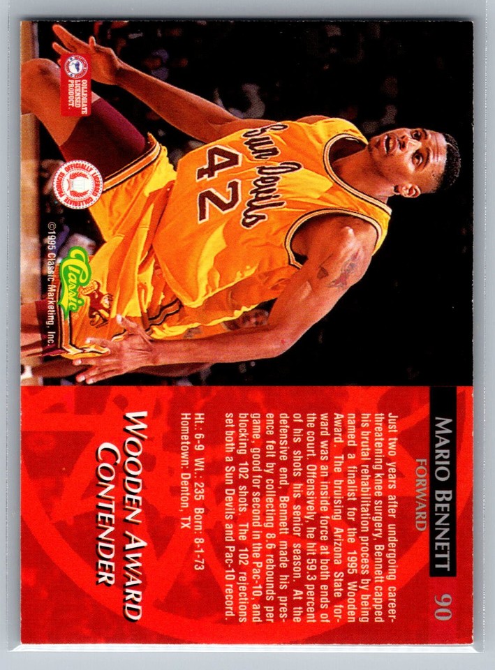 Mario Bennett 1995 Classic Rookies Autograph Edition #90 Arizona State ...