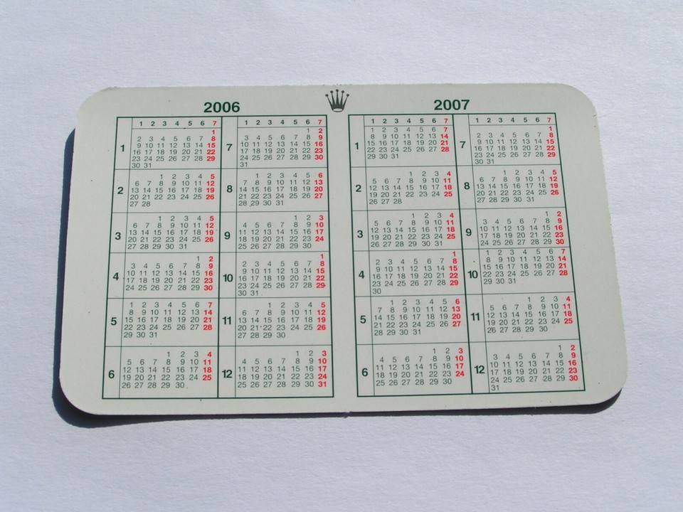 ROLEX CALENDAR CARD 2006/2007 100％ Authentic Rolex I849 | eBay