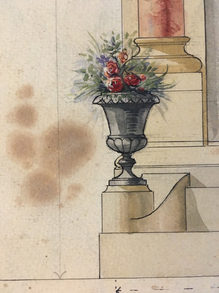 Large Beautiful Drawing Hand Ink Architecture Art Monument Aux Death ...