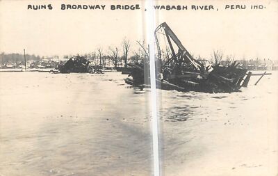 PERU Indiana postcard RPPC flood ruins Broadway bridge #47 | eBay
