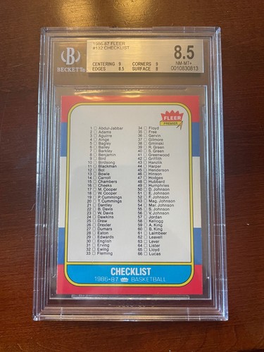 1986-87 Fleer Basketball Checklist #132 BGS 8.5 HOT w centering/corner ...