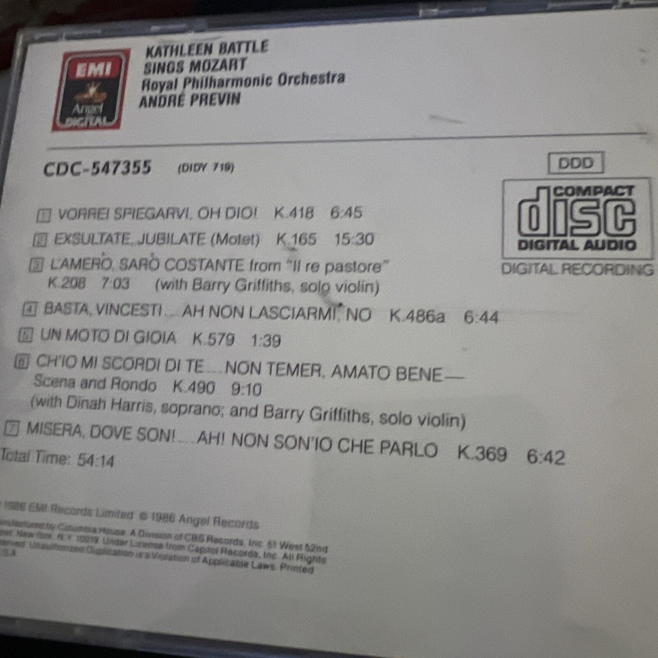 Kathleen Battle Sings Mozart - CD By Wolfgang Amadeus Mozart - Andre ...
