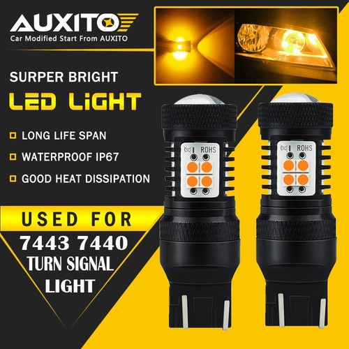 2 PC AUXITO 7443 7440 7444NA LED Amber Yellow Turn Signal Light bulb ...