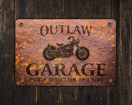 Motorcycle Garage Sign Personalized Scratched Rusty Design | eBay