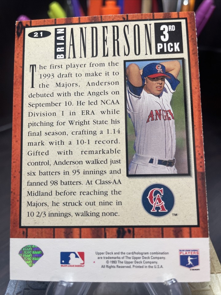 1993 UPPER DECK COLLECTOR'S CHOICE SILVER SIG # 21 BRIAN ANDERSON ...