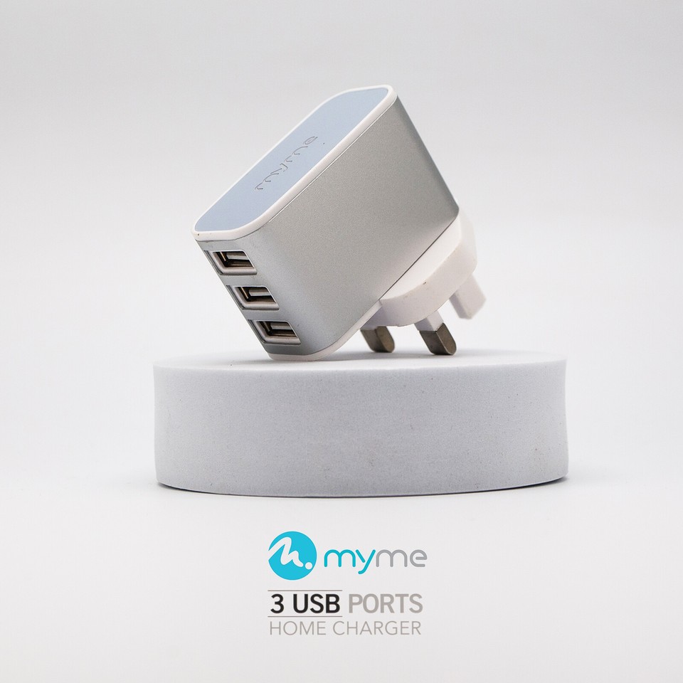 Home Charger Mains USB 3 Pin UK Wall Plug Adapter Charging for Phones ...