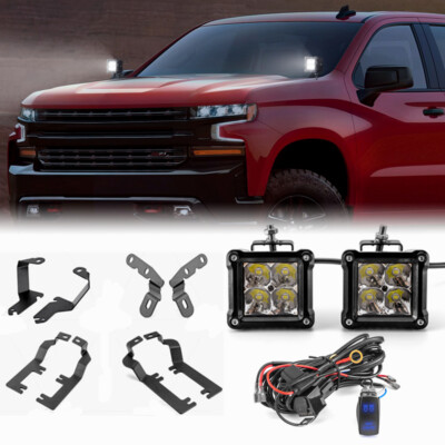 3'' 40W LED Light Pods +Hood Mount Brackets+ Wire For 99-22 Chevy ...