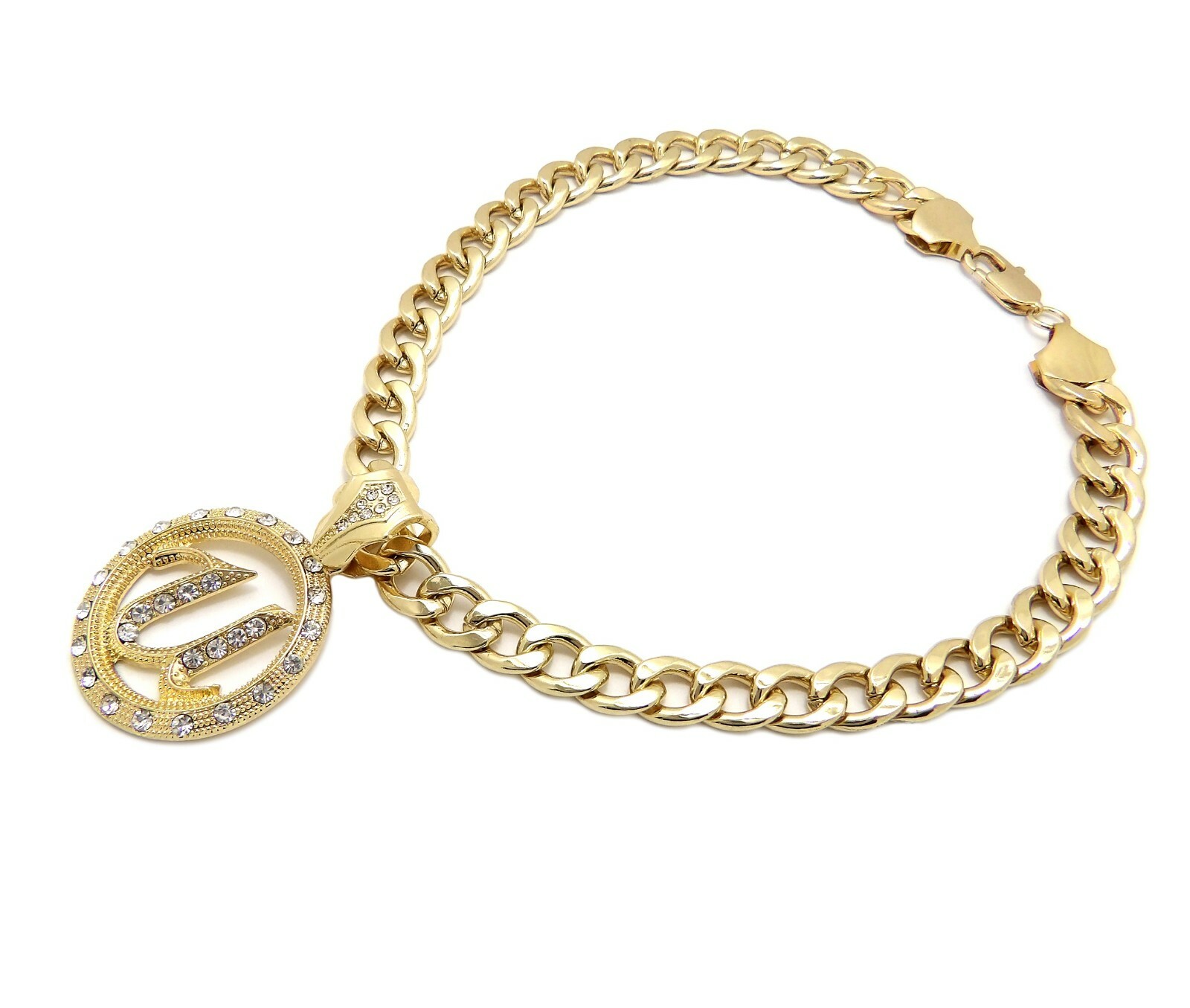 Hip Hop Stone Stud Usher U Pendant 11mm 18",20",24" Cuban Chain ...