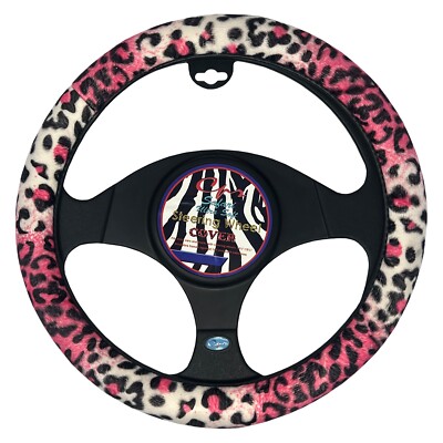 Leopard Pattern Pink Car Thick Steering Wheel Cover Universal Fit 14.5 ...