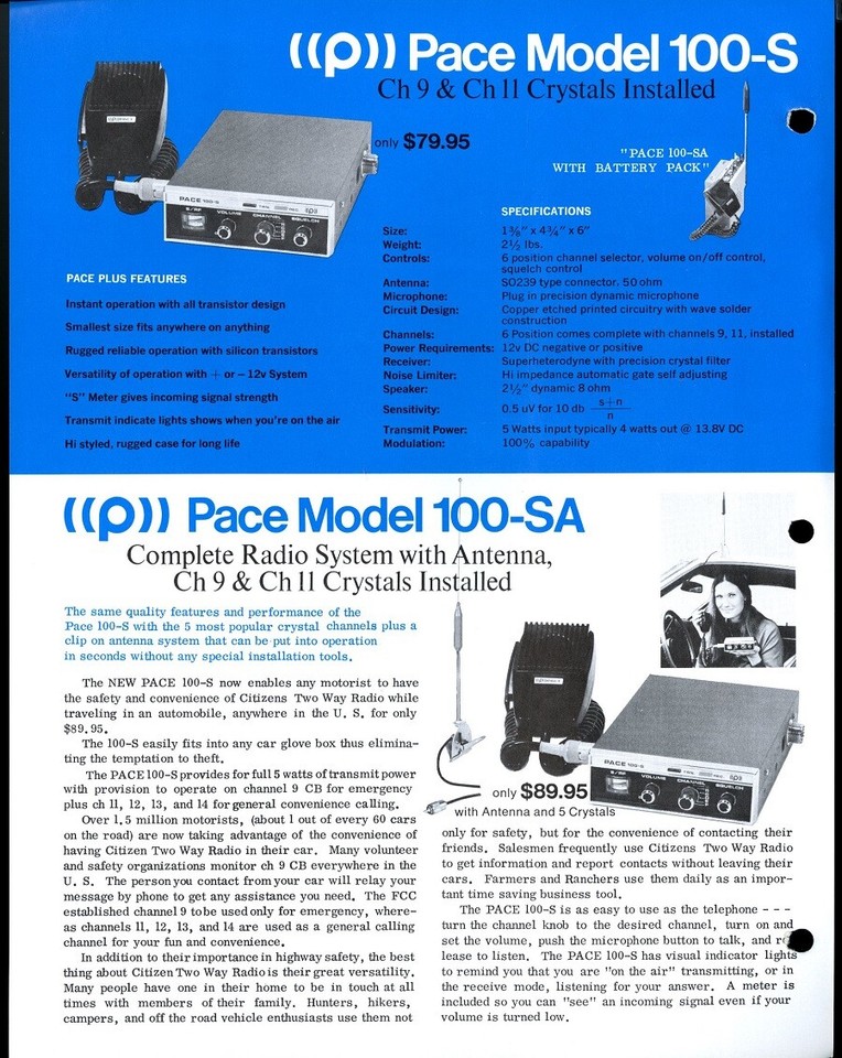 Vintage PACE Citizen Band Radio Systems Sidetalk Print Ad Sales Spec ...