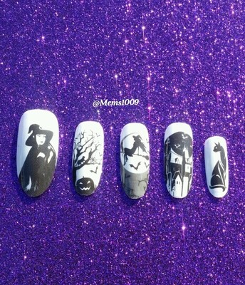 Witch Nail Wraps (water decals) Opaque Witch Nail art Halloween Nail ...