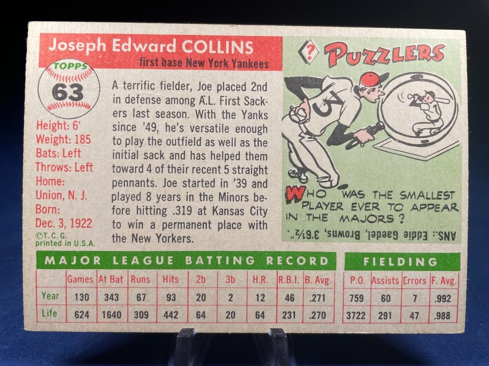 1955 Topps Baseball Card Joe Collins #63 New York Yankees | eBay