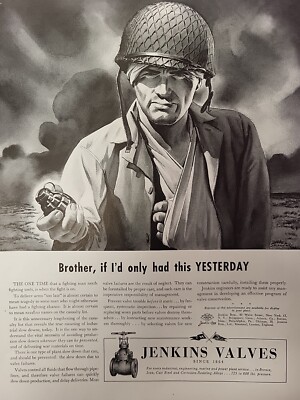 Jenkins Valves 1943 Fortune Magazine WW2 Print Advertising Soldier ...