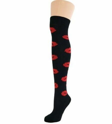 Over the Knee Black and Red Luscious Lips Socks | eBay