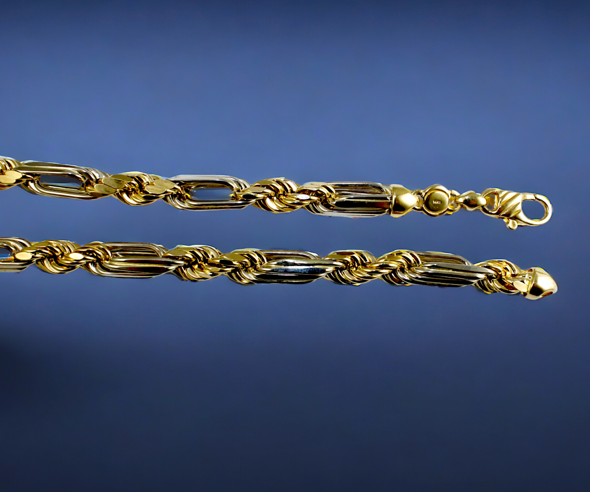 14K Two Tone Gold 10mm-12mm Milano Figaro Rope Chain Necklace Diamond ...