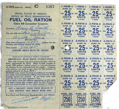 World War Two 1945 LOT - FUEL OIL RATION Stamps (59) Fair to Good cond ...