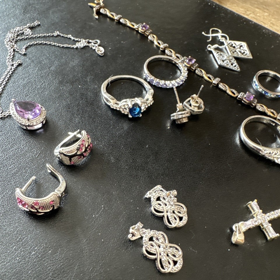 43 Grams Sterling Silver Lot .925 Grams Rings Necklaces Chains Scrap or ...