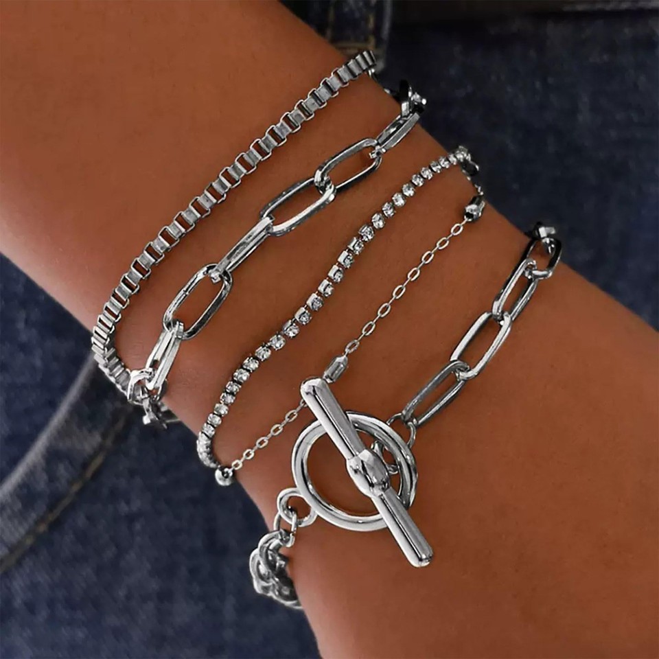 Layered Chain Lock Pendant Bracelets for Women Statement Bohemian ...