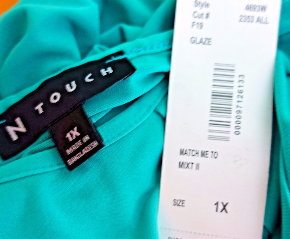 N Touch Women Plus 1x 2x 3x Green Teal Swing Tank Top Cami Blouse Shirt ...