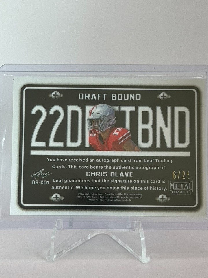 2022 Leaf Metal Draft Chris Olave Draft Bound Crystal Silver Auto RC 6/ ...