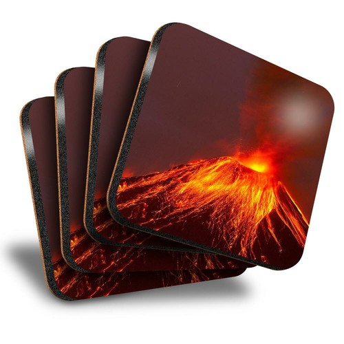 Set of 4 Square Coasters - Volcano Lava Mountain Geology #8097 | eBay