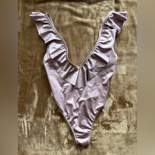 Victoria’s Secret PINK Ruffle Deep V One Piece Lavender Swimsuit Size ...