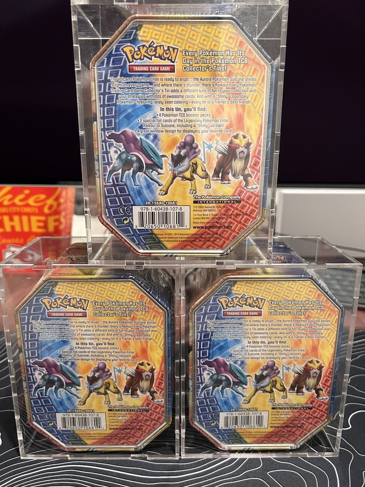 Pokémon HGSS Legendary dogs Tins Entei Raikou Suicune Vintage Pokemon ...