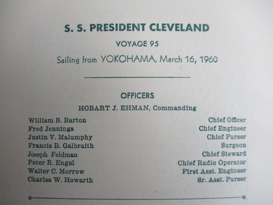 American Cruise Lines SS President Cleveland SHIP Guest List-Menus-News ...