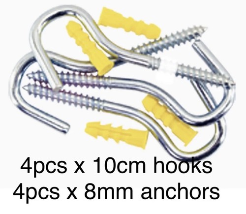 4 x Heavy Duty 10cm Clothesline Hooks Hook Washing Line Clothes Anchor ...