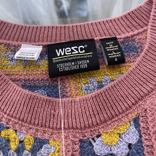WESC Sweater Granny Square Crewneck Patchwork Crochet Vest Pink/Yellow ...