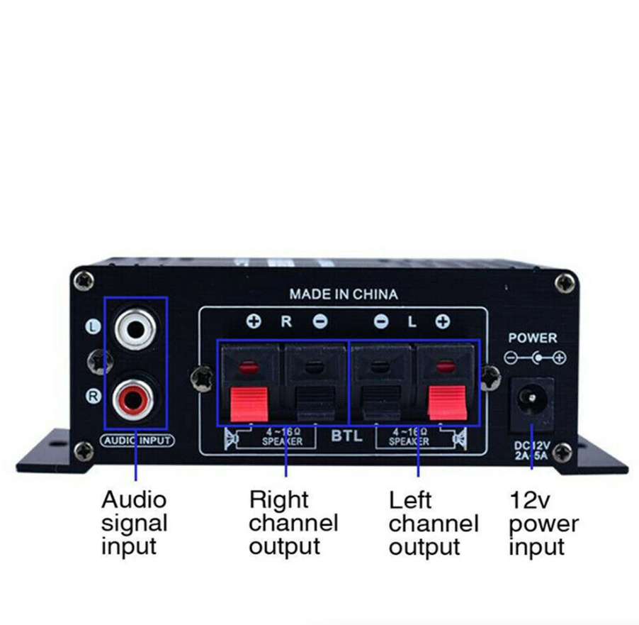 400W 12V 2 Channel Powerful Stereo Audio Power Amplifier HiFi Bass Amp ...