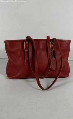 Coach Red Leather Rectangular Inner Pockets Double Handle Shoulder Bag ...