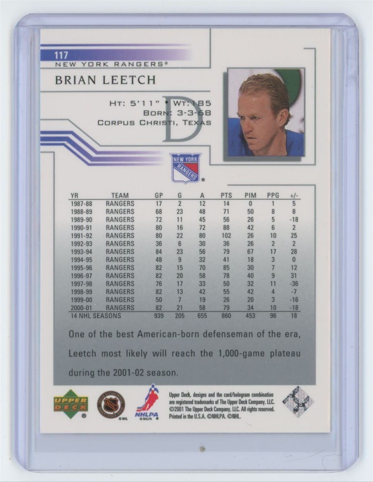 2001-02 Upper Deck Brian Leetch . New York Rangers #117 | eBay
