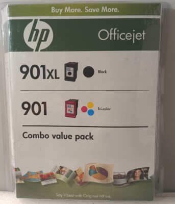 HP Officejet Printer Cartridge Ink 2-pack Black 901XL Tri-Color 901 ...