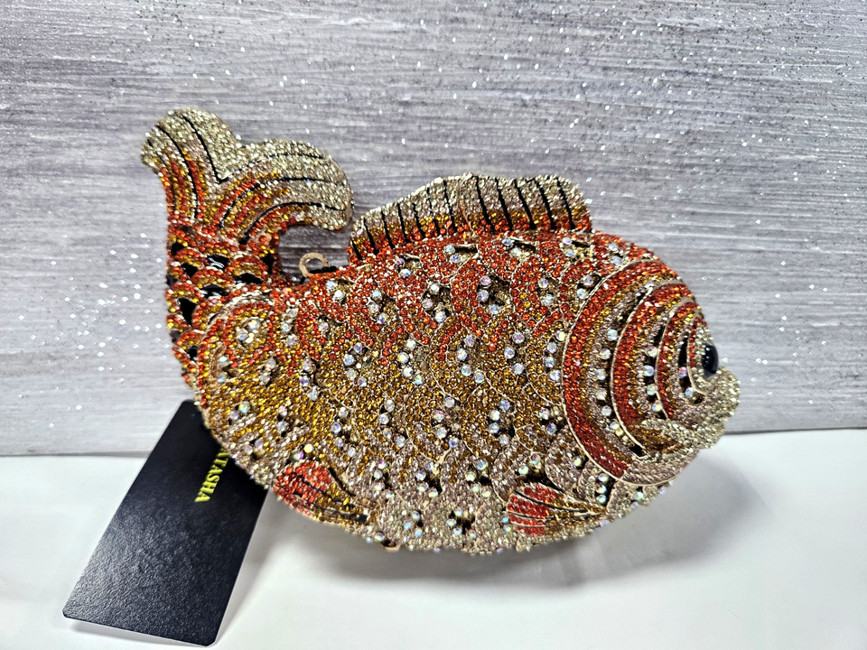Natasha Amber Clear Rhinestone Fish Clutch Crystal Evening Bag NWT | eBay