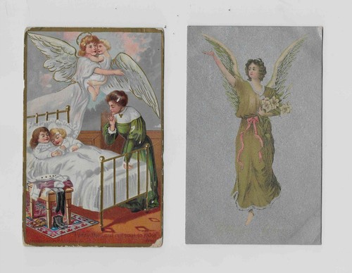 2 Vintage EASTER Postcards ** ANGEL OVER CHILDREN IN BED* *ANGEL ...